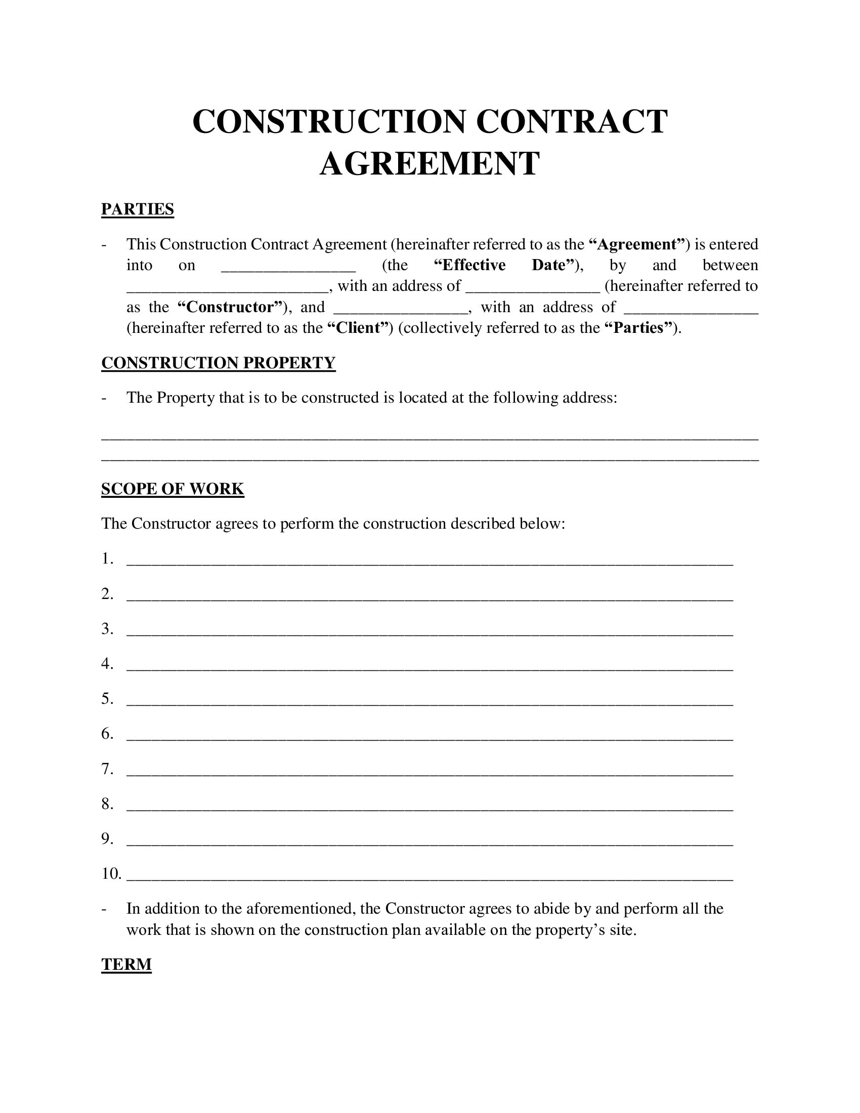 Construction-contract-template - Etsy