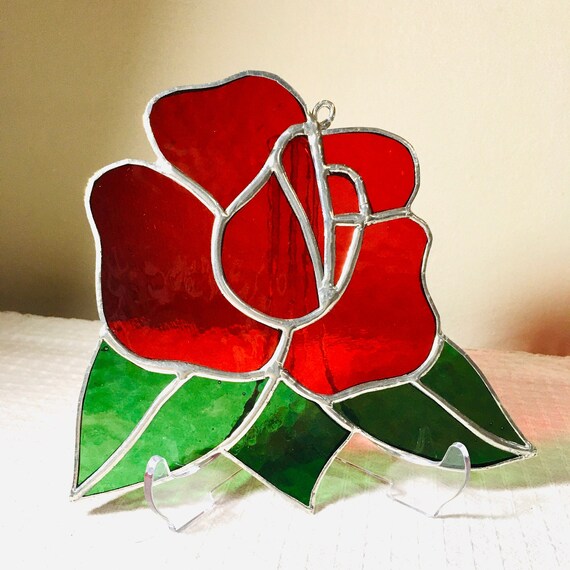 Rose suncatcher Suncatchers Glass Art Art & Collectibles etna.com.pe