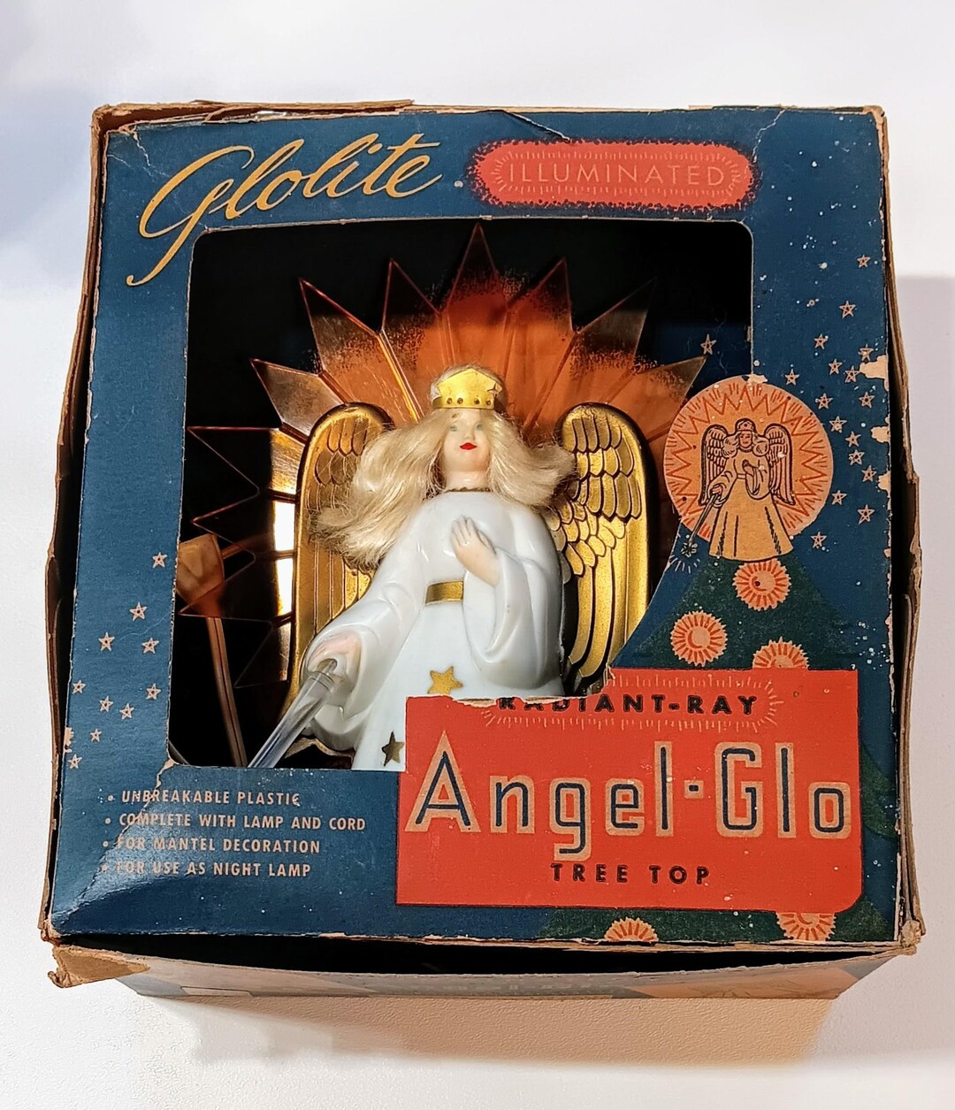 Vintage Glolite Illuminated Angel Christmas Tree Topper in Box Works ...