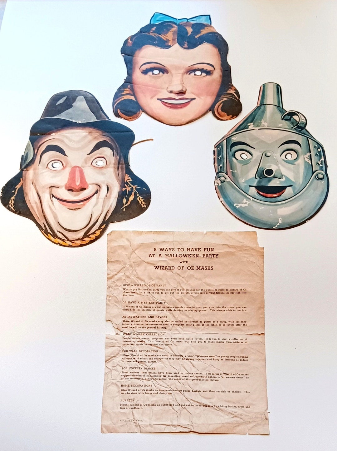 Vintage Wizard of Oz 1939 Par-t Masks Die Cut Dorothy Scarecrow Tin Man ...
