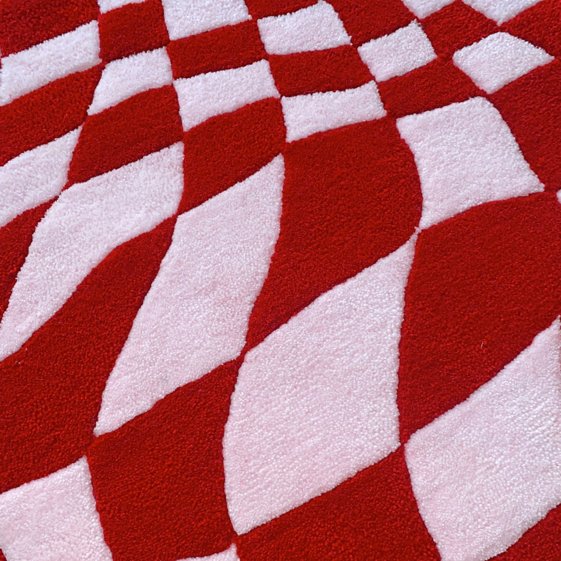 Hand Tufted Pink and Red Checkered Wavy Irregular Rug, Postmodern Mid ...