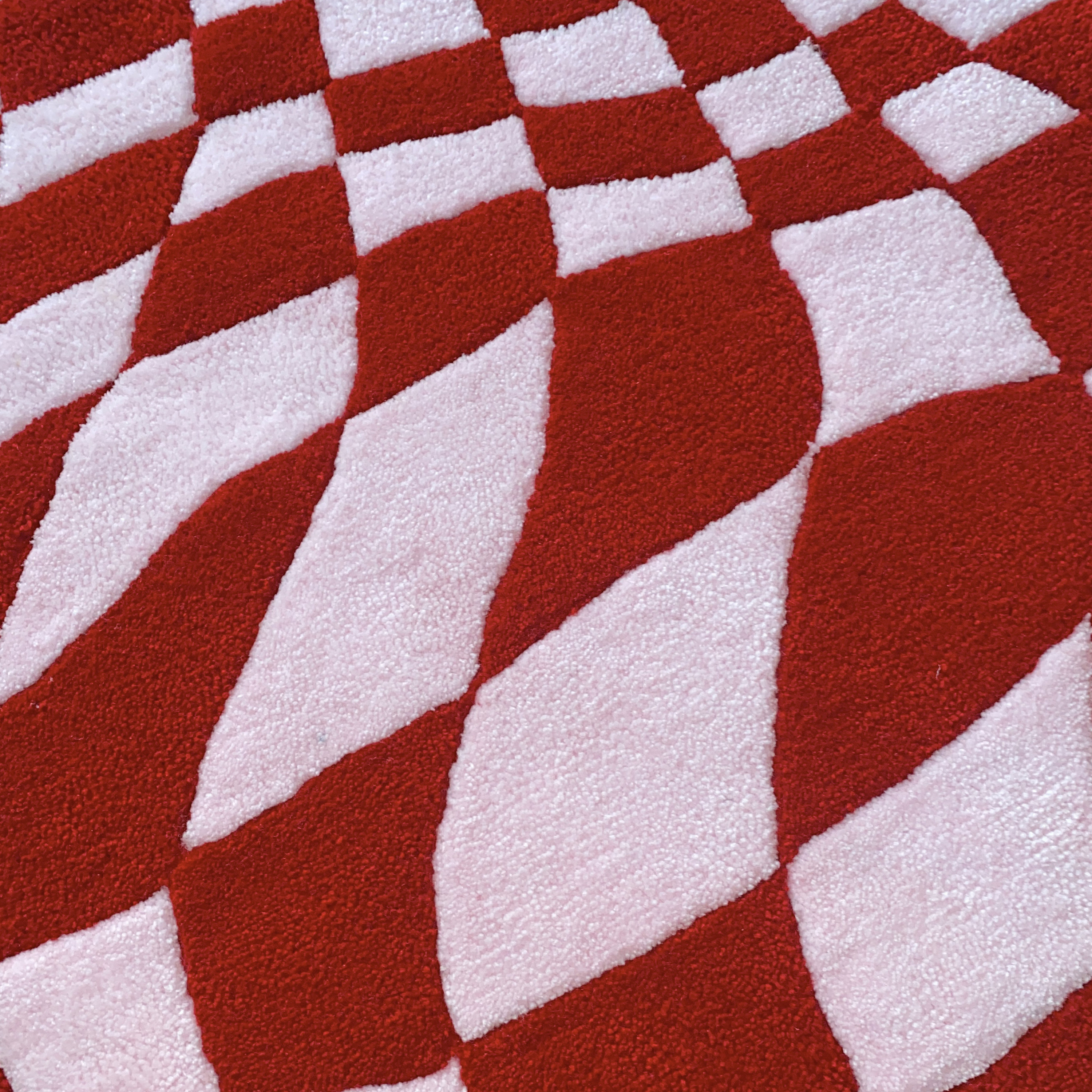 Hand Tufted Pink and Red Checkered Wavy Irregular Rug, Postmodern Mid ...