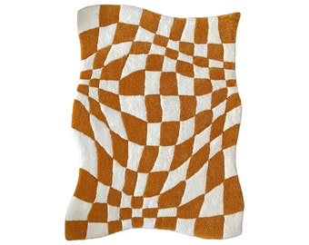 Hand Tufted Pink and Red Checkered Wavy Irregular Rug, Postmodern Mid ...