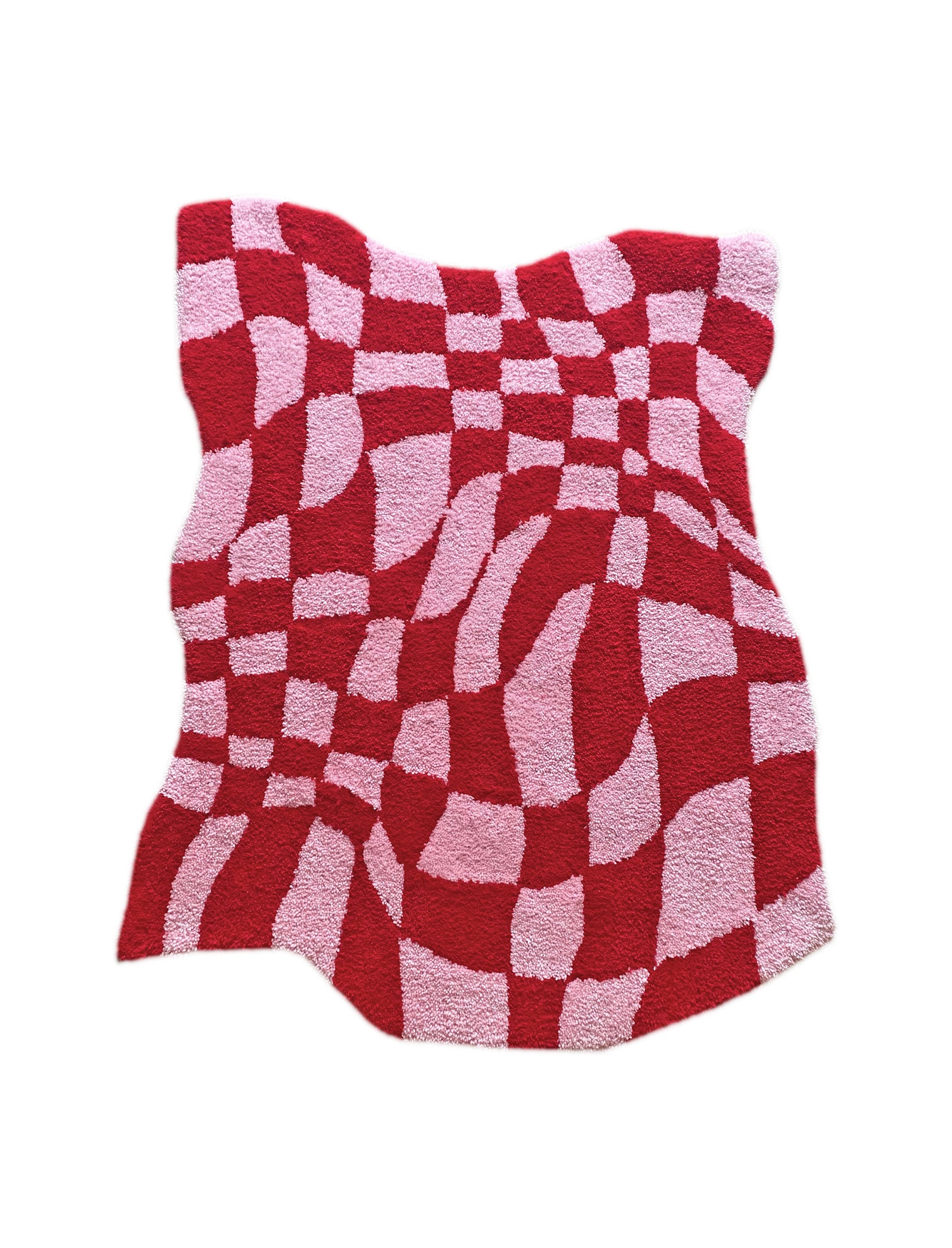 Hand Tufted Pink and Red Checkered Wavy Rug Postmodern - Etsy