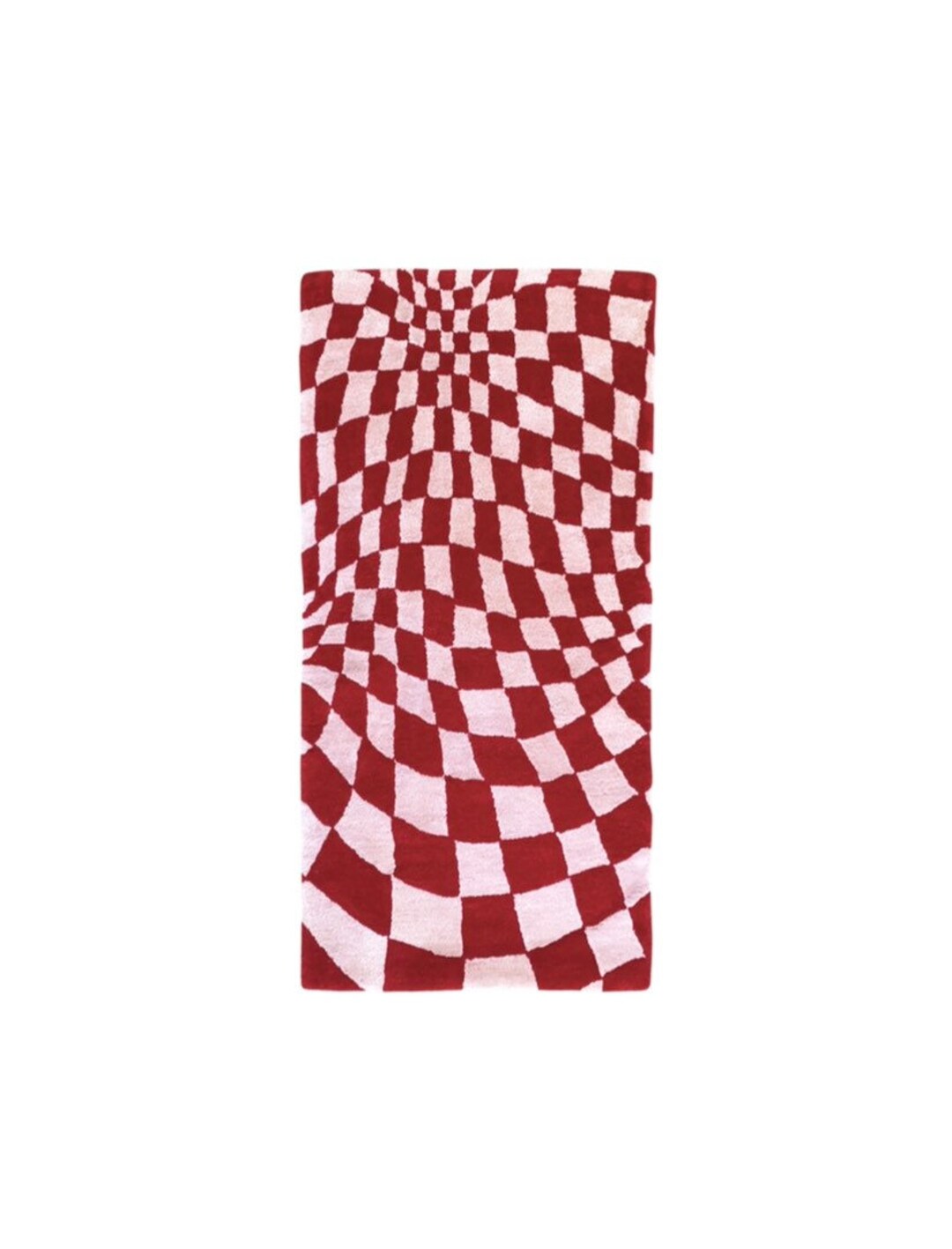 Hand Tufted Pink and Red Wavy Checkered Pattern Rug, Postmodern Mid ...
