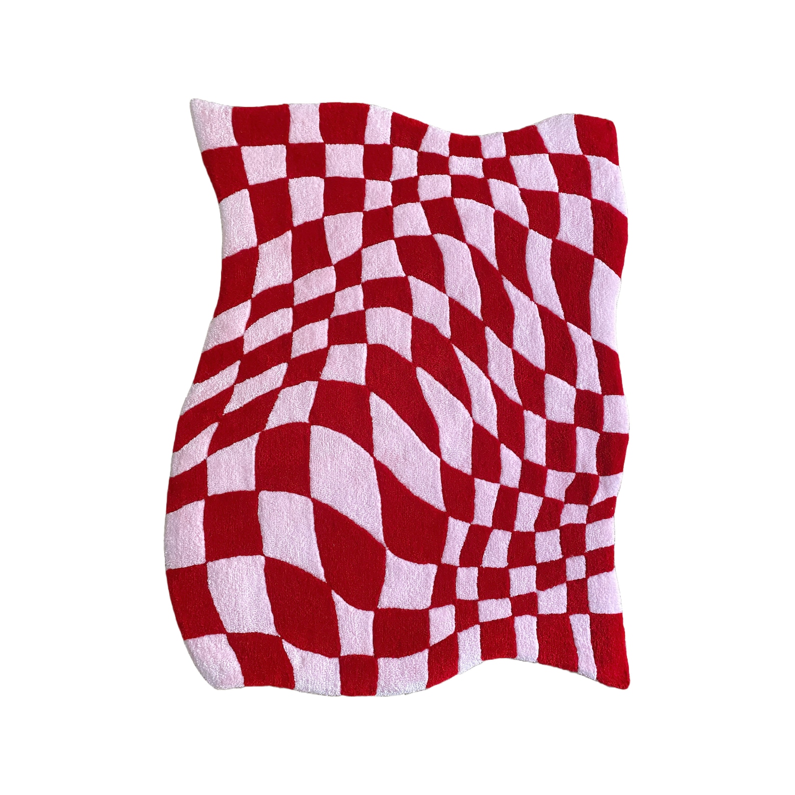 Hand Tufted Pink and Red Checkered Wavy Irregular Rug, Postmodern Mid ...