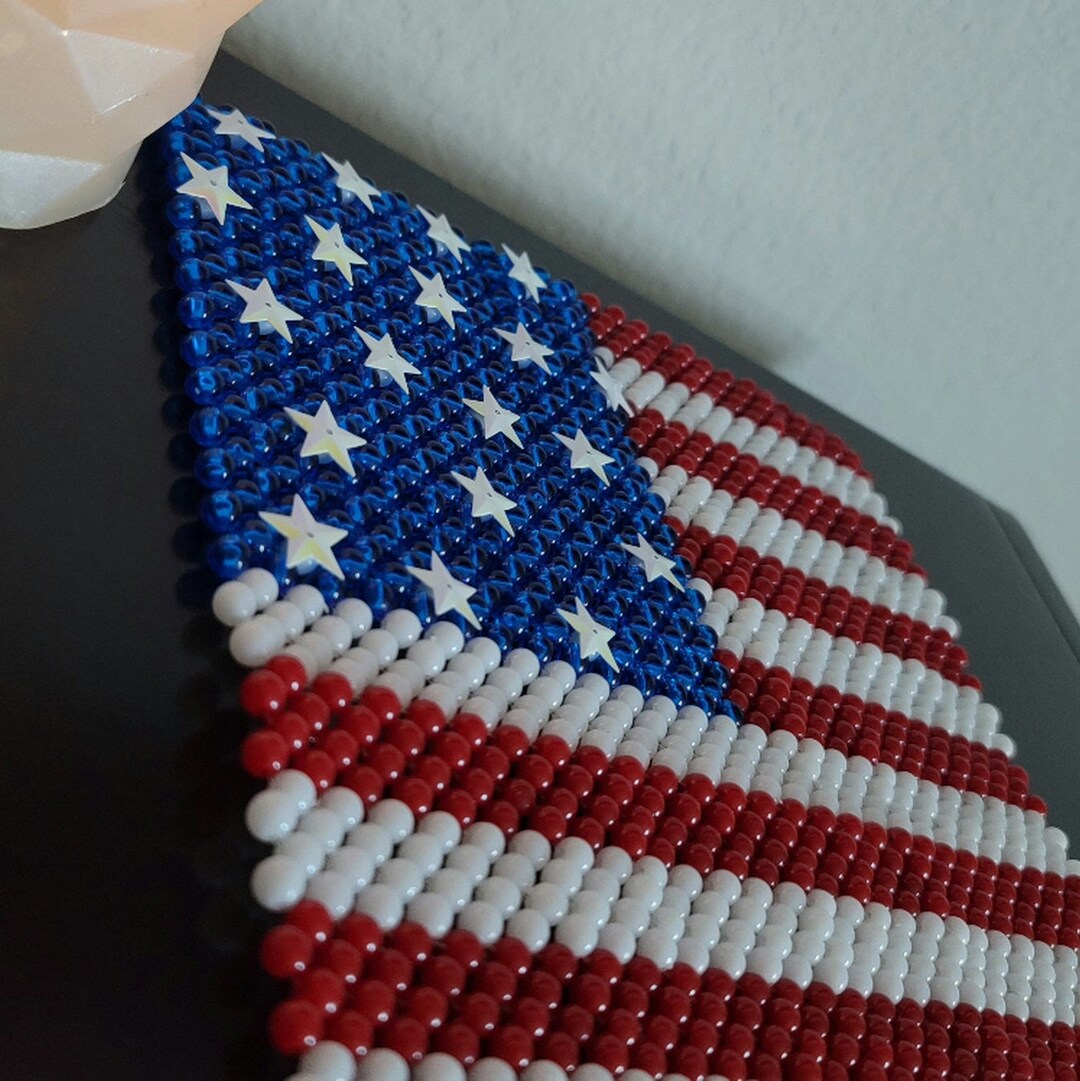 Beaded Flag, Blue and Red, American Pride, Memorial Day Flag, July 4th ...