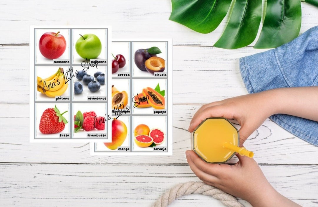 Spanish Fruit Flash Cards, Bilingual Toddler Flash Cards, Real Images ...