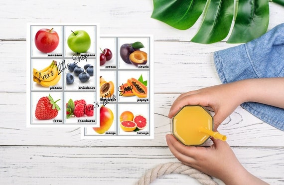 Spanish Fruit Flash Cards Bilingual Toddler Flash Cards Real | Etsy