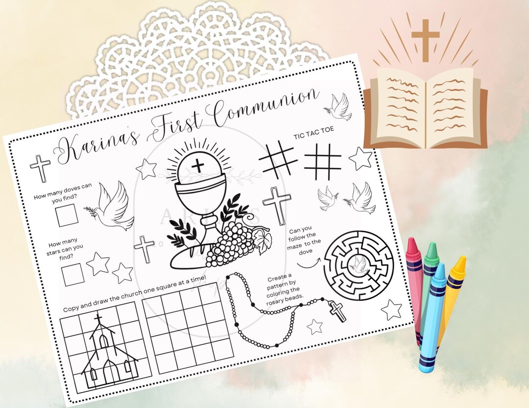 PRINTABLE First Communion Coloring Placemat, Digital File, Printable ...