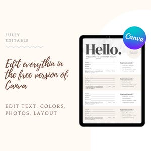 Open House Sign in Sheet Editable Canva Template & Pdfs | Real Estate ...