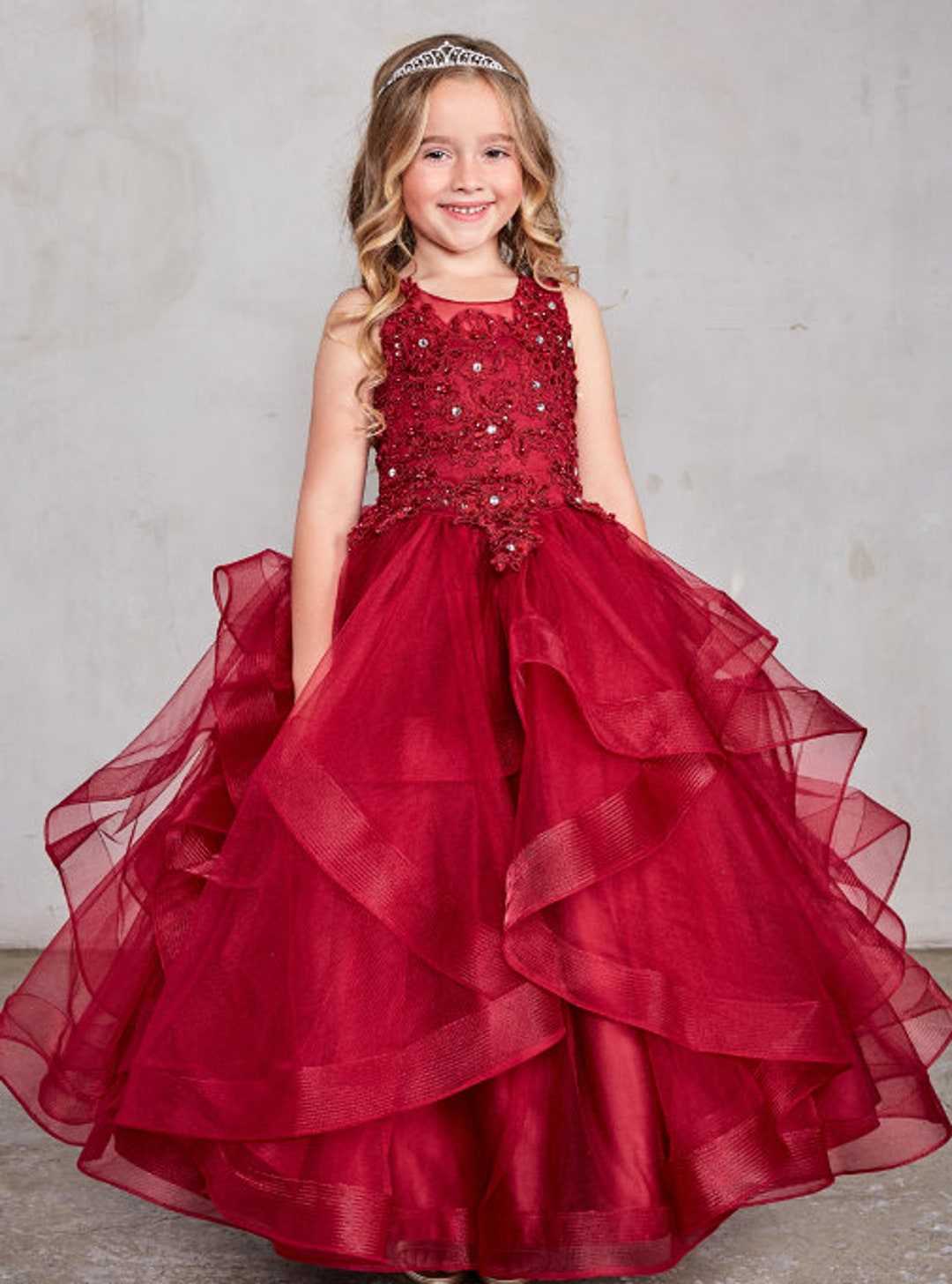 Little Girl Birthday Dress, Burgundy Princess Dress, Flower Girl Dress ...