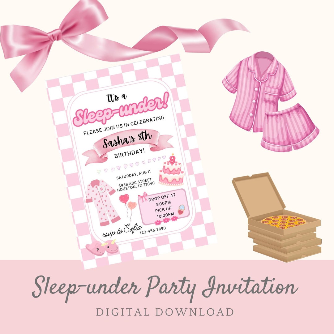 Sleep-under Birthday Invitation, Late Over Party, Sleep Under Party ...