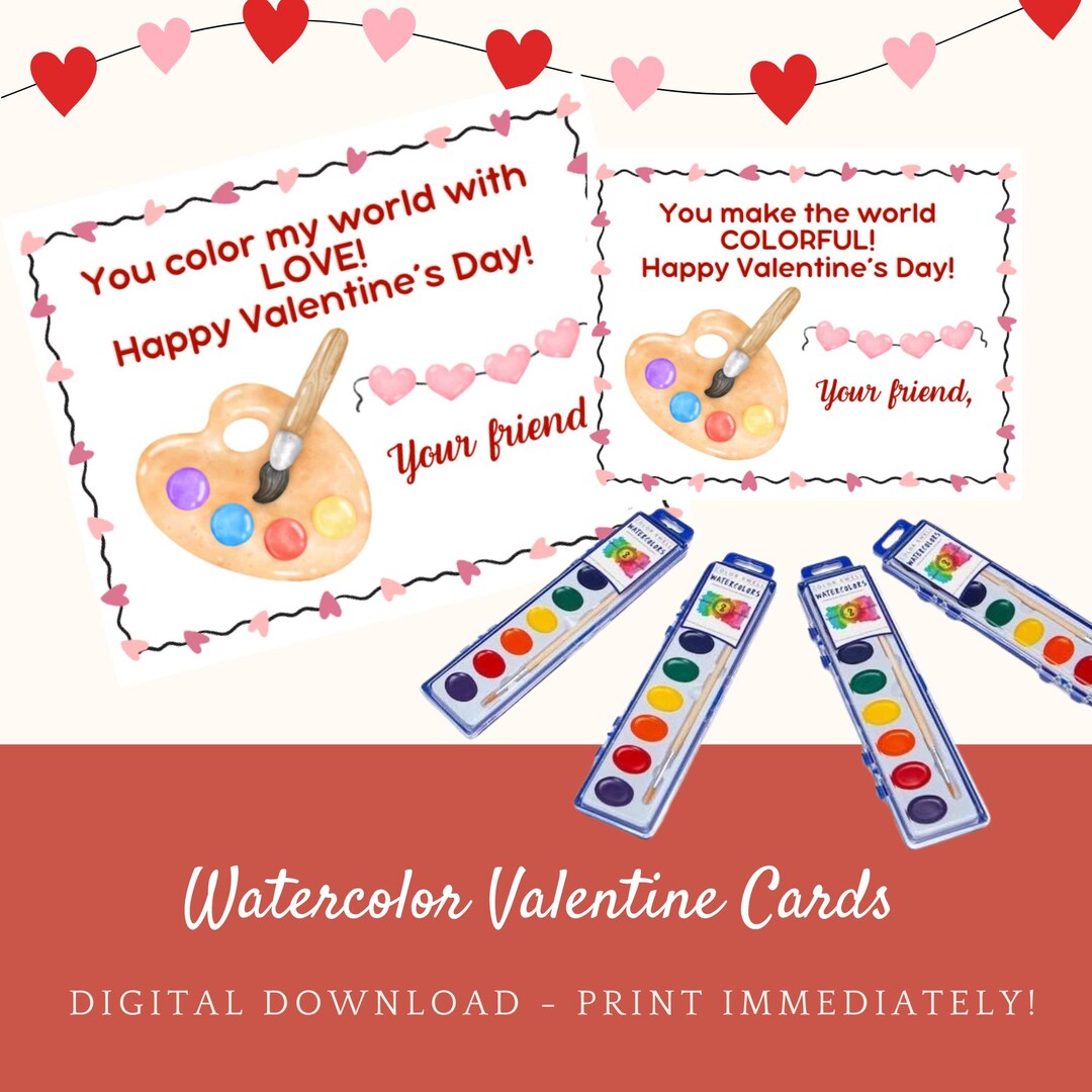 Watercolor Valentine's Day Cards – Ready to Print – School Valentines ...