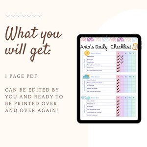 Kids Daily School Checklist Schedule Printable, Editable Chore Chart ...