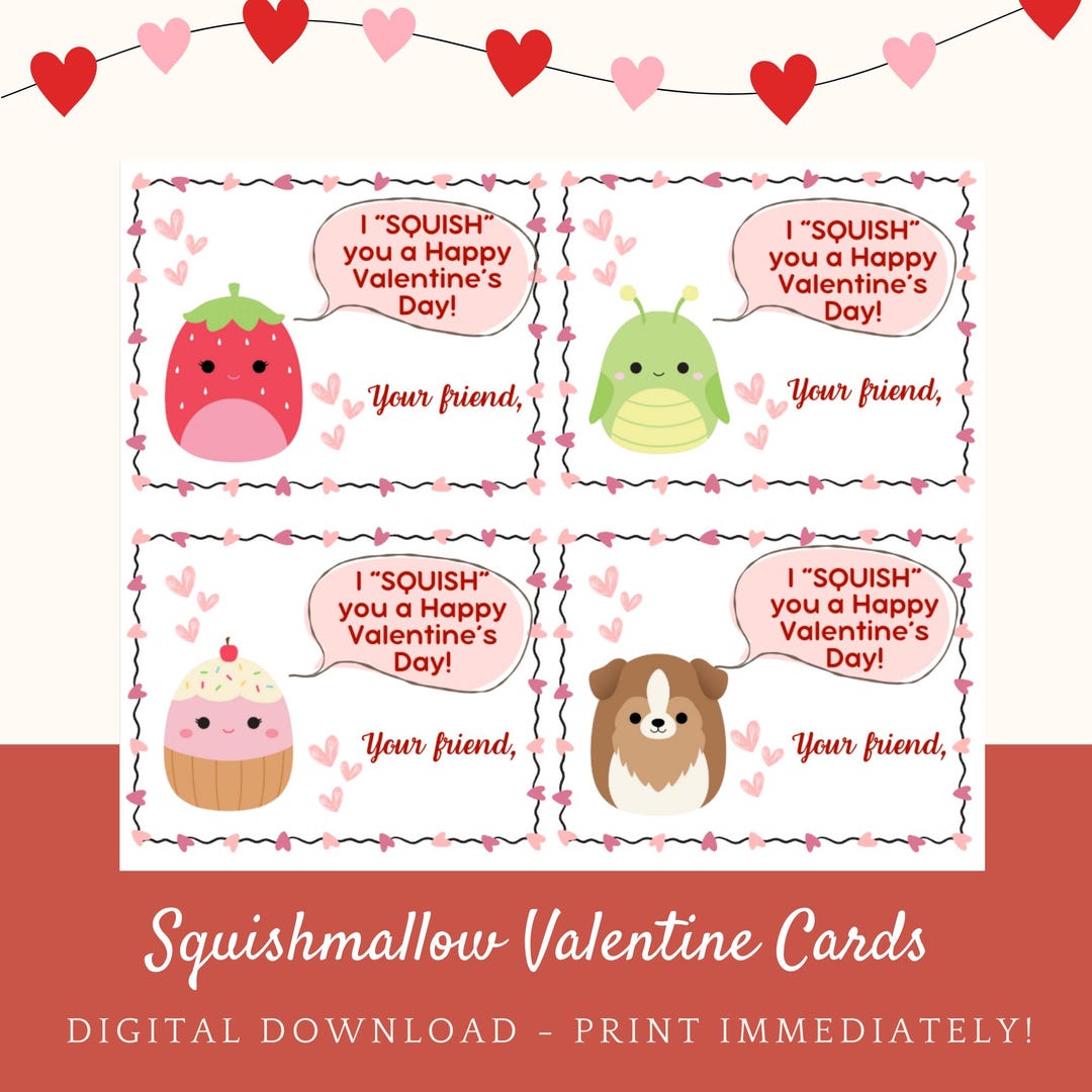 Squishmallow Valentine's Day Cards – Ready to Print – School Valentines ...