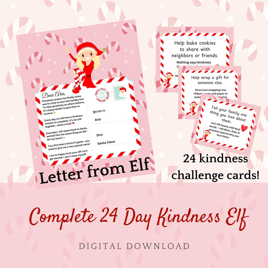 Kindness Elf Set, Letter From Elf, 24 Acts of Kindness, Christmas ...