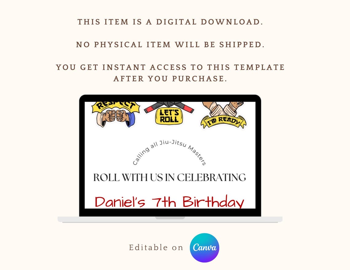 Jiu Jitsu Birthday Party Invitation, Martial Arts Birthday Party ...