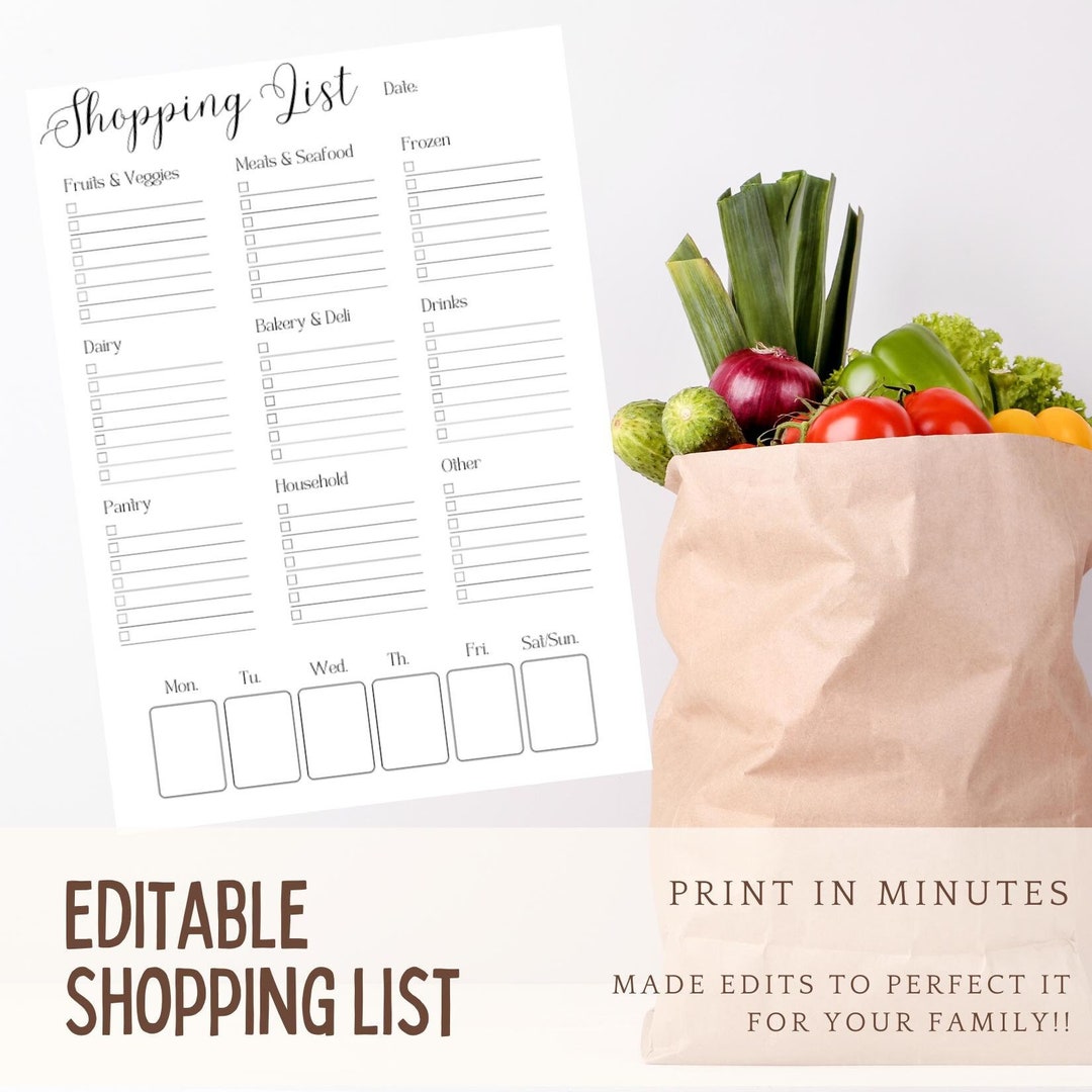 Editable Grocery List Printable Shopping List Printable Grocery ...