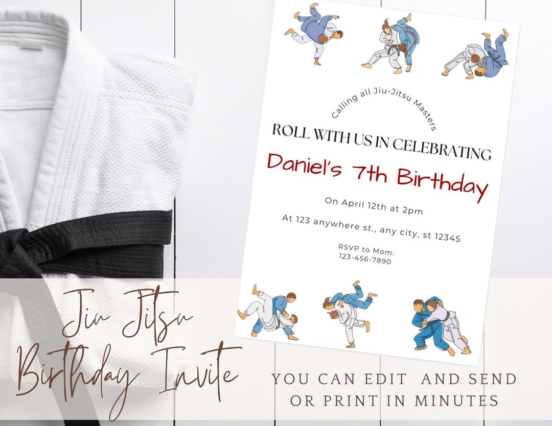 Jiu Jitsu Birthday Party Invitation, Martial Arts Birthday Party ...