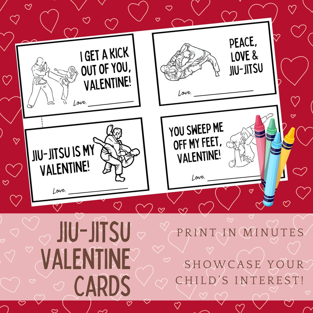 Jiu Jitsu Valentine Day Cards, Printable Jiu Jitsu Valentine, School ...