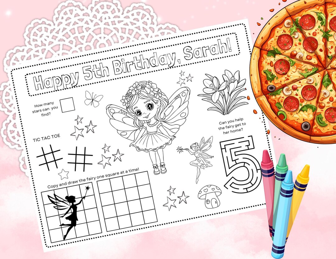 Printable Fairy Birthday Coloring Placemat | Personalized Whimsical ...