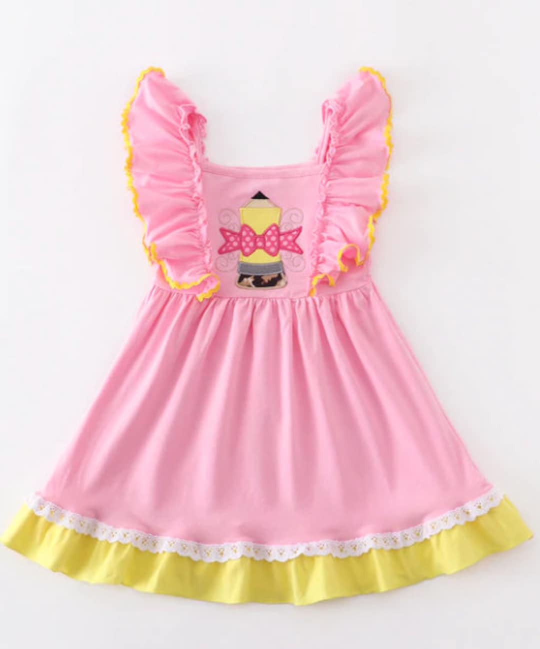 Back to School Dress, School Toddler Girl Outfit, Pink Ruffle Dress ...