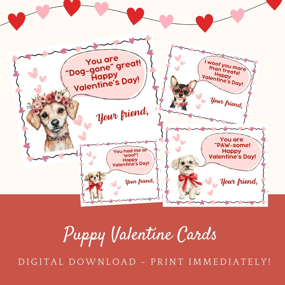 Printable Dog Valentine's Day Cards, Classroom Valentine's Day Cards ...
