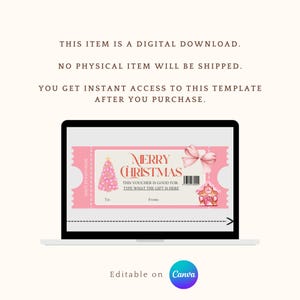 INSTANT EDITABLE Pink Christmas Voucher Coupon for Experience Gift ...