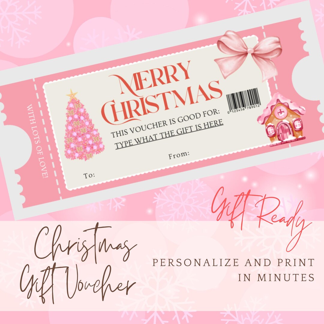 INSTANT EDITABLE Pink Christmas Voucher Coupon for Experience Gift ...