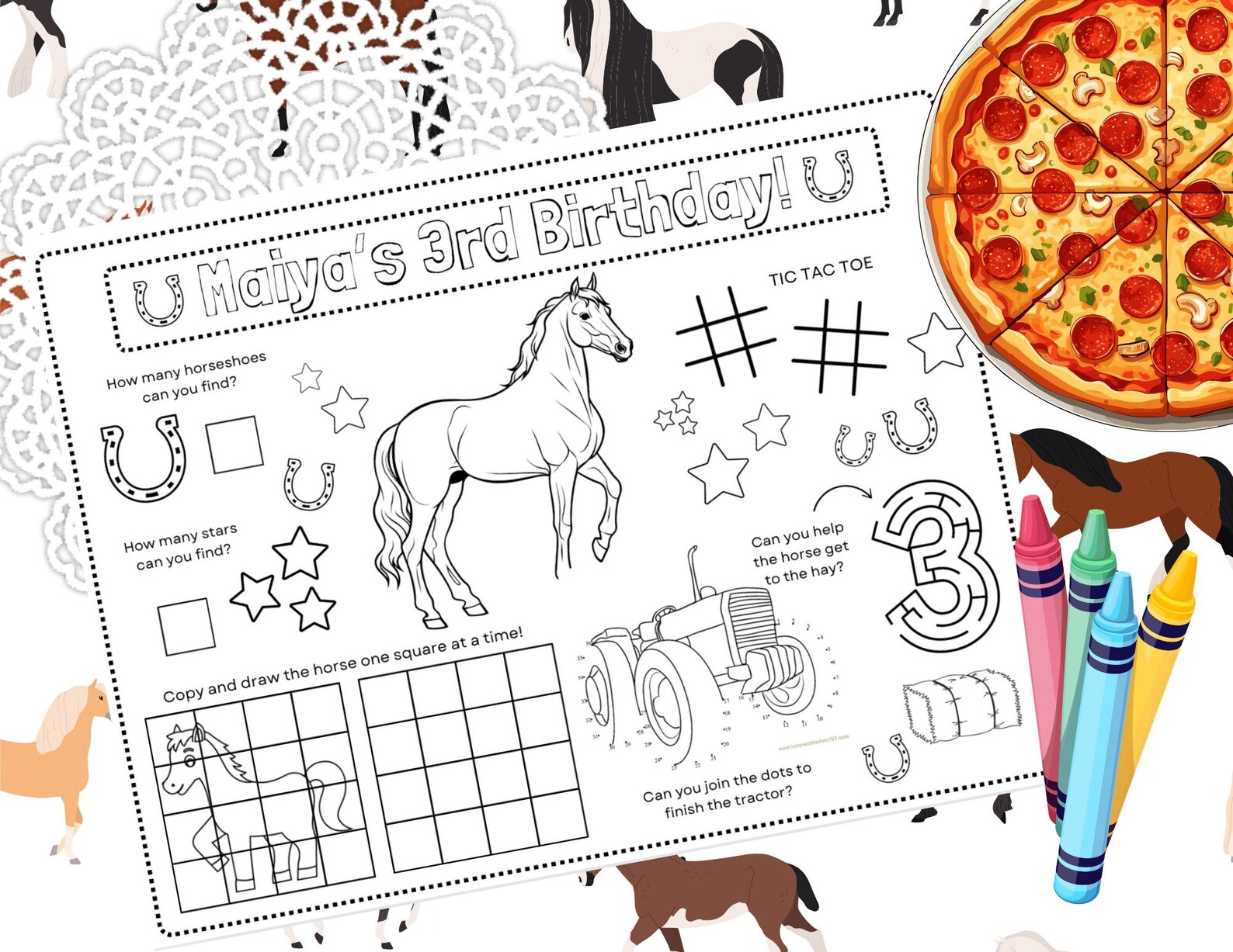Printable Horse Theme Birthday Coloring Placemat | My First Rodeo ...