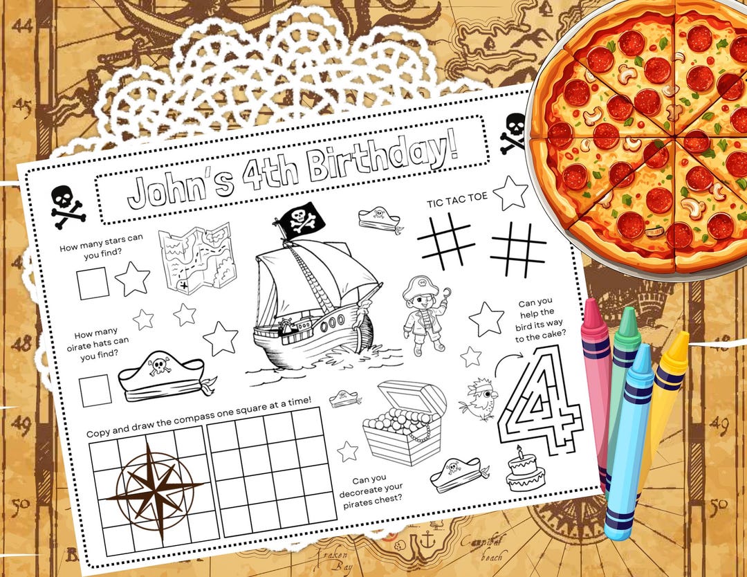 Printable Pirate Theme Birthday Coloring Placemat | Birthday Party ...