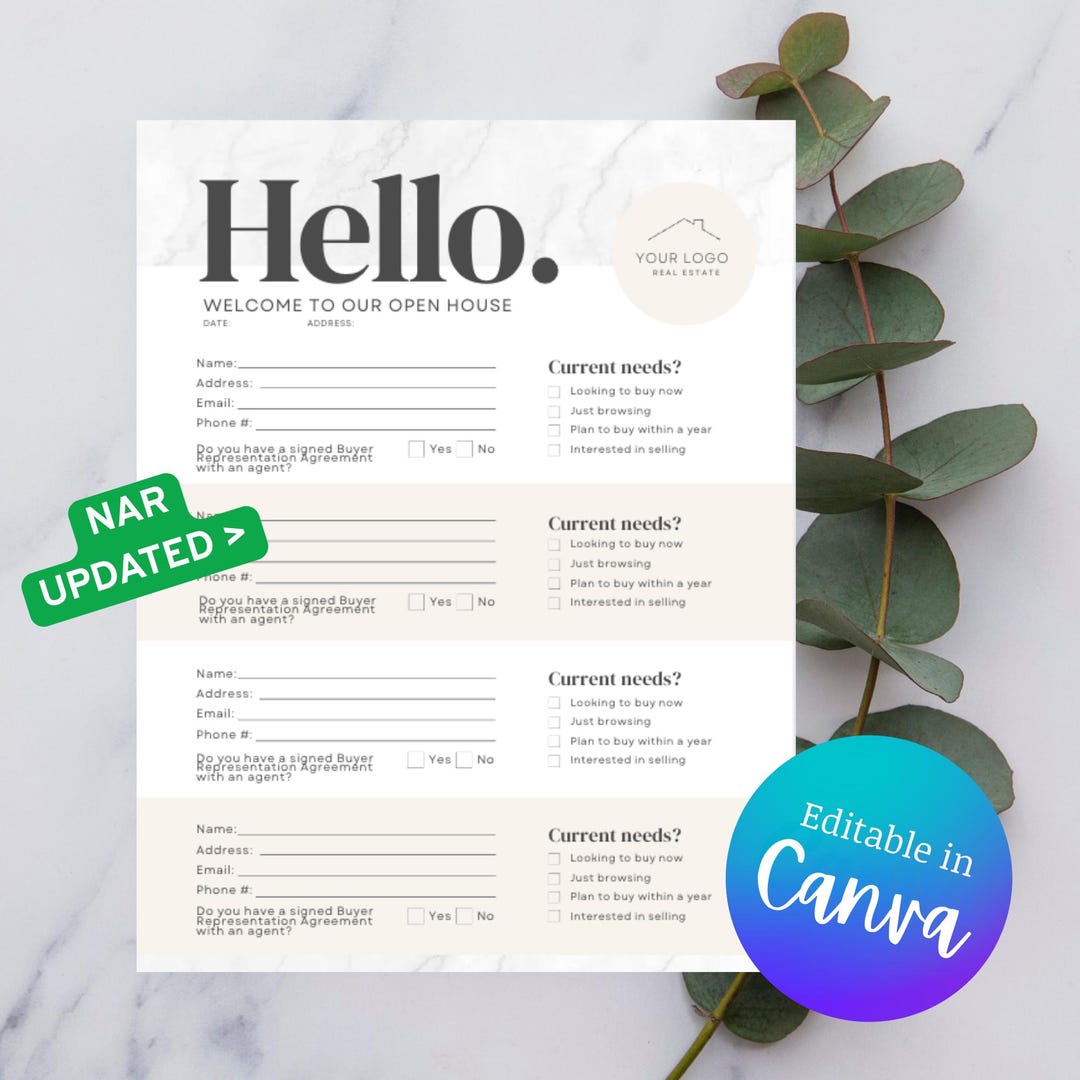 Open House Sign in Sheet Editable Canva Template & Pdfs | Real Estate ...