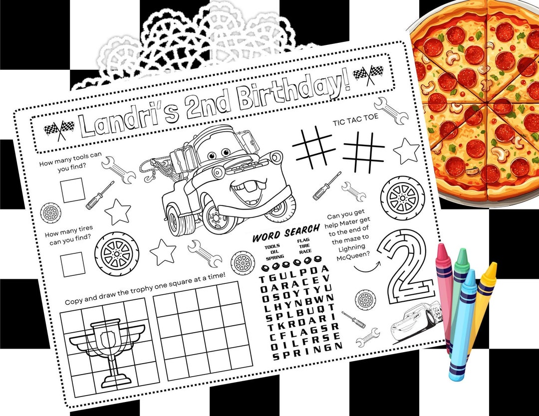 Cars Birthday Activity Placemat for Kids. Happy Birthday Cars II ...