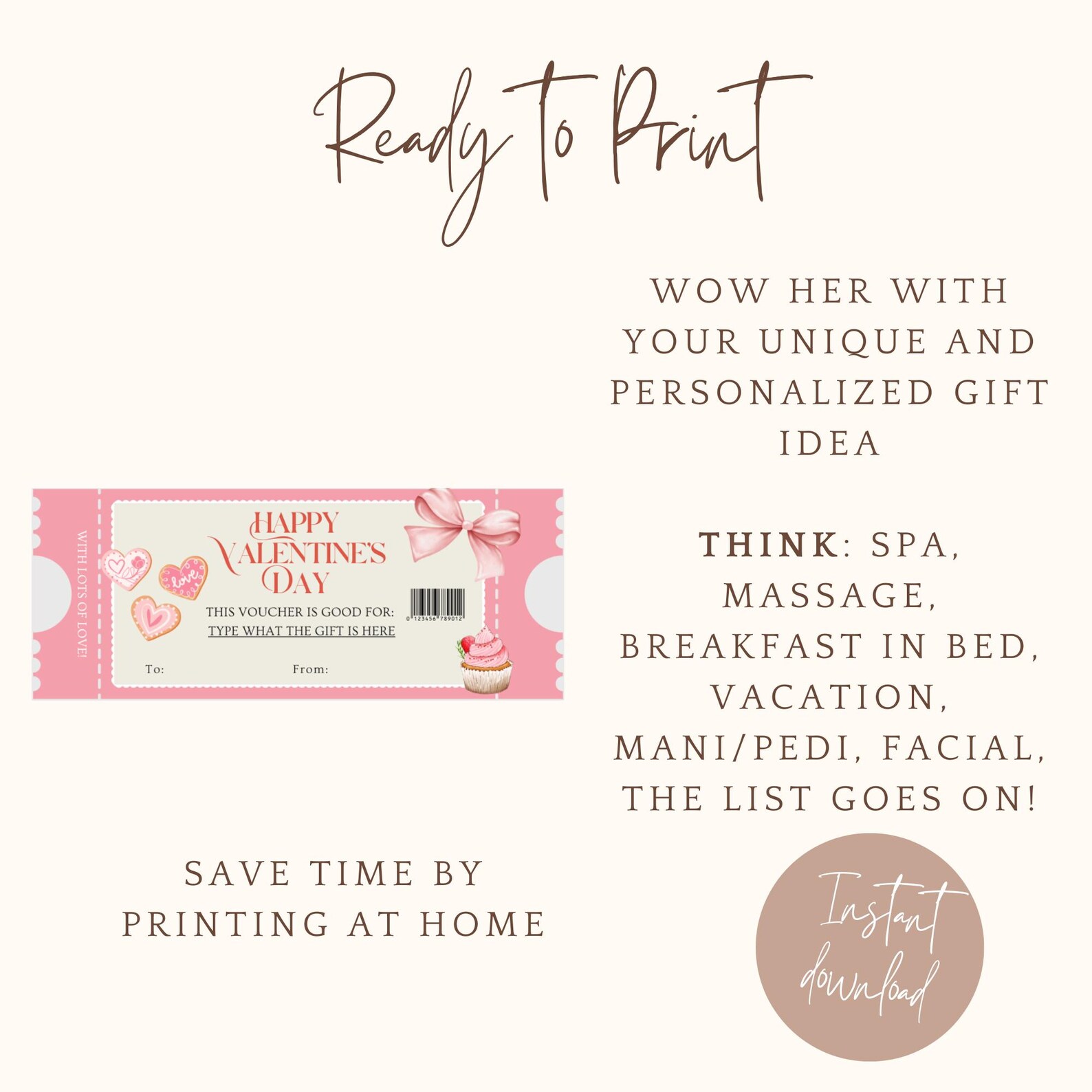INSTANT EDITABLE Pink Valentine's Day Voucher Coupon for Experience ...