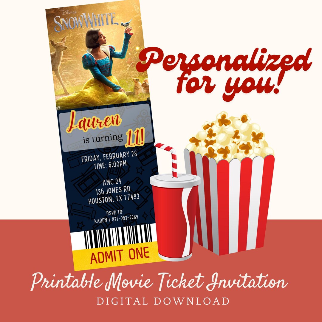 Printable Snow White Birthdayjpg Invitation Personalized Snow White ...