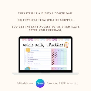 Kids Daily School Checklist Schedule Printable, Editable Chore Chart ...