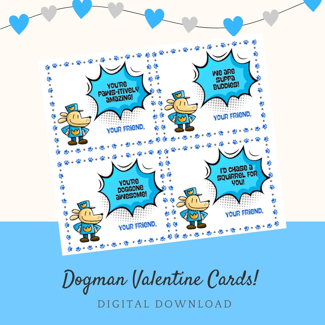 Printable Dog Man Valentine Cards | Personalized Dog Man Class ...