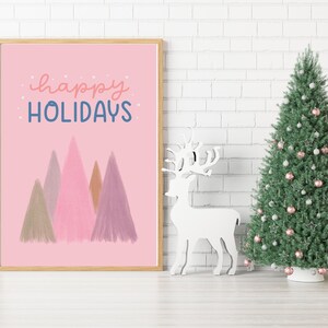 Set of 16 Pink Christmas Print Set, Winter Holiday Wall Art Bundle ...