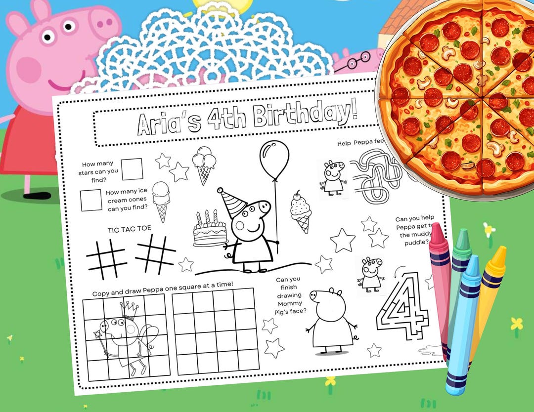 Peppa Pig Birthday Activity Placemat for Kids, Happy Birthday Peppa ...
