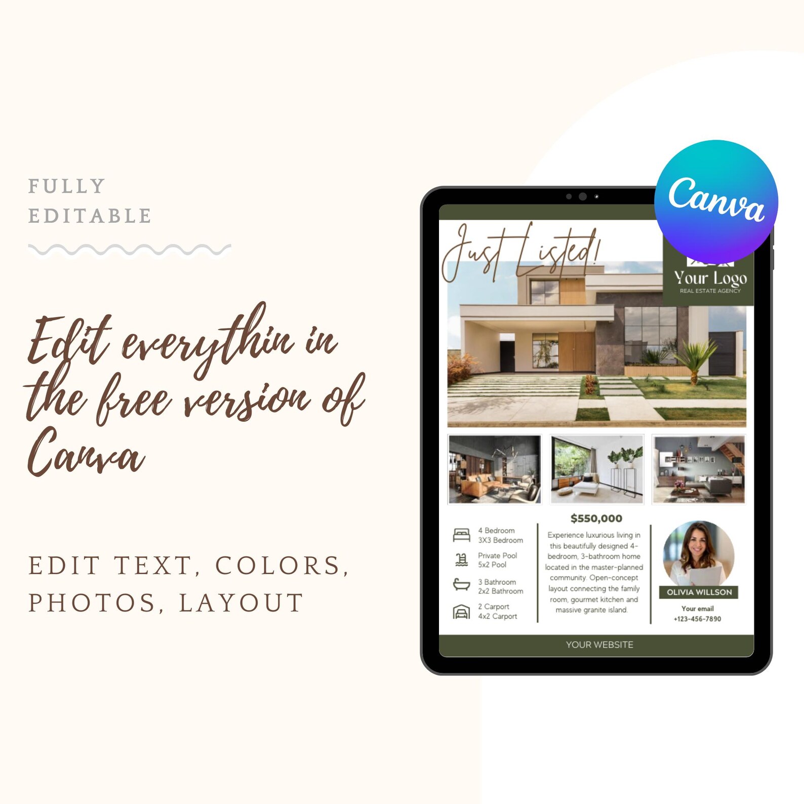 Just Listed Flyer Template Real Estate | Open House Realtor Flyer ...