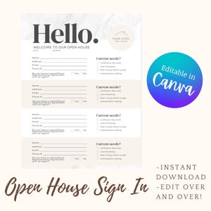 Open House Sign in Sheet Editable Canva Template & Pdfs | Real Estate ...