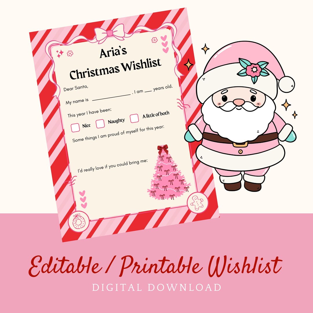 INSTANT EDITABLE Christmas Wish List Printable, Letter to Santa ...