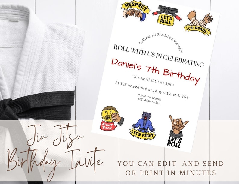 Jiu Jitsu Birthday Party Invitation, Martial Arts Birthday Party ...