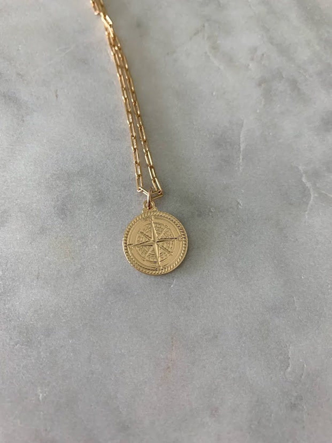 Tiny Gold Filled Paperclip Chain Necklace With Compass | Gold Filled ...
