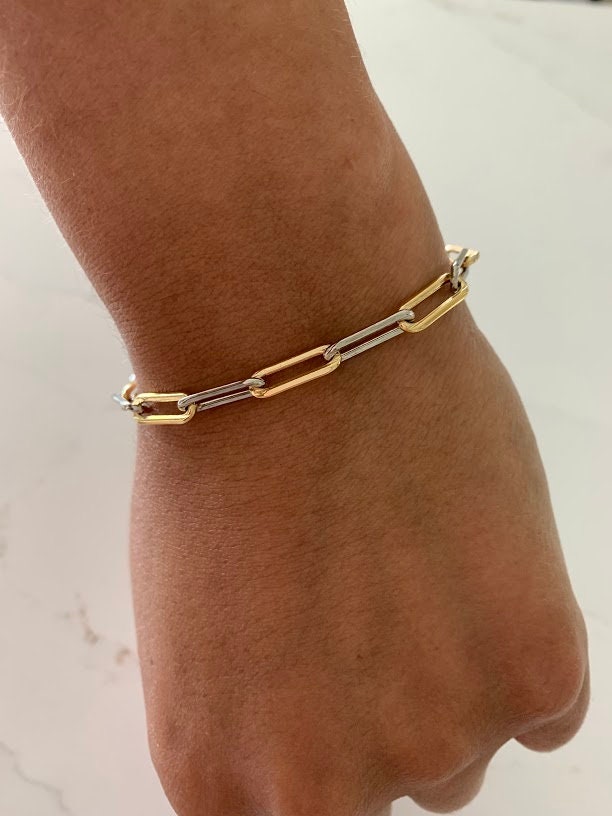 Two Tone Paperclip Chain Bracelet Thick Paperclip Bracelet - Etsy