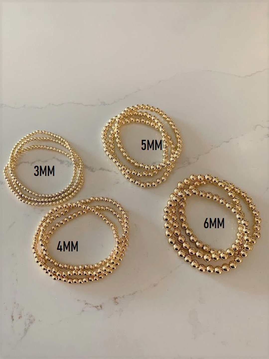 Gold Bead Bracelet 3mm 4mm 5mm 6mm | 14k Gold Filled Bead Bracelet ...