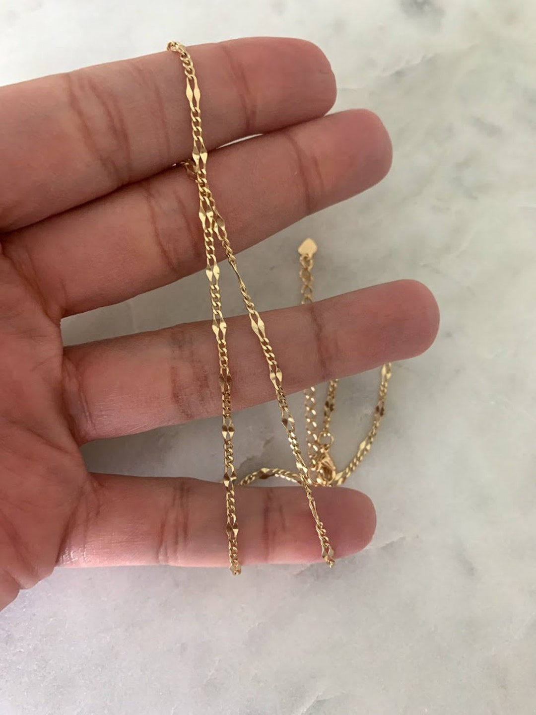 2-3MM Zierliche Figaro Kette | Pailletten Figaro Halskette | Gold filled | Layering Halskette ...