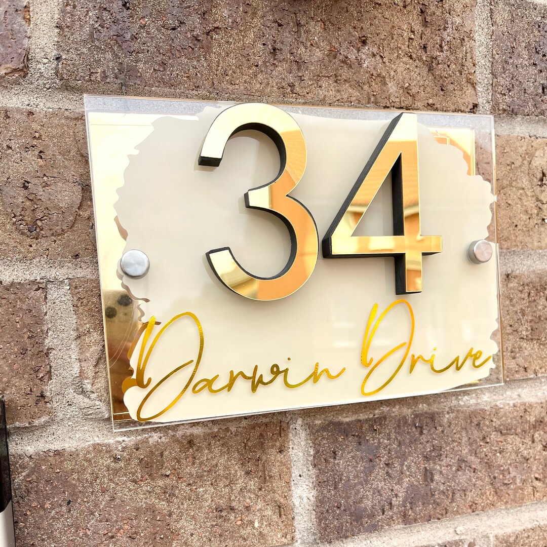 Glam 3D House Number Sign House Name Acrylic Sign Gold, Silver, Rose ...