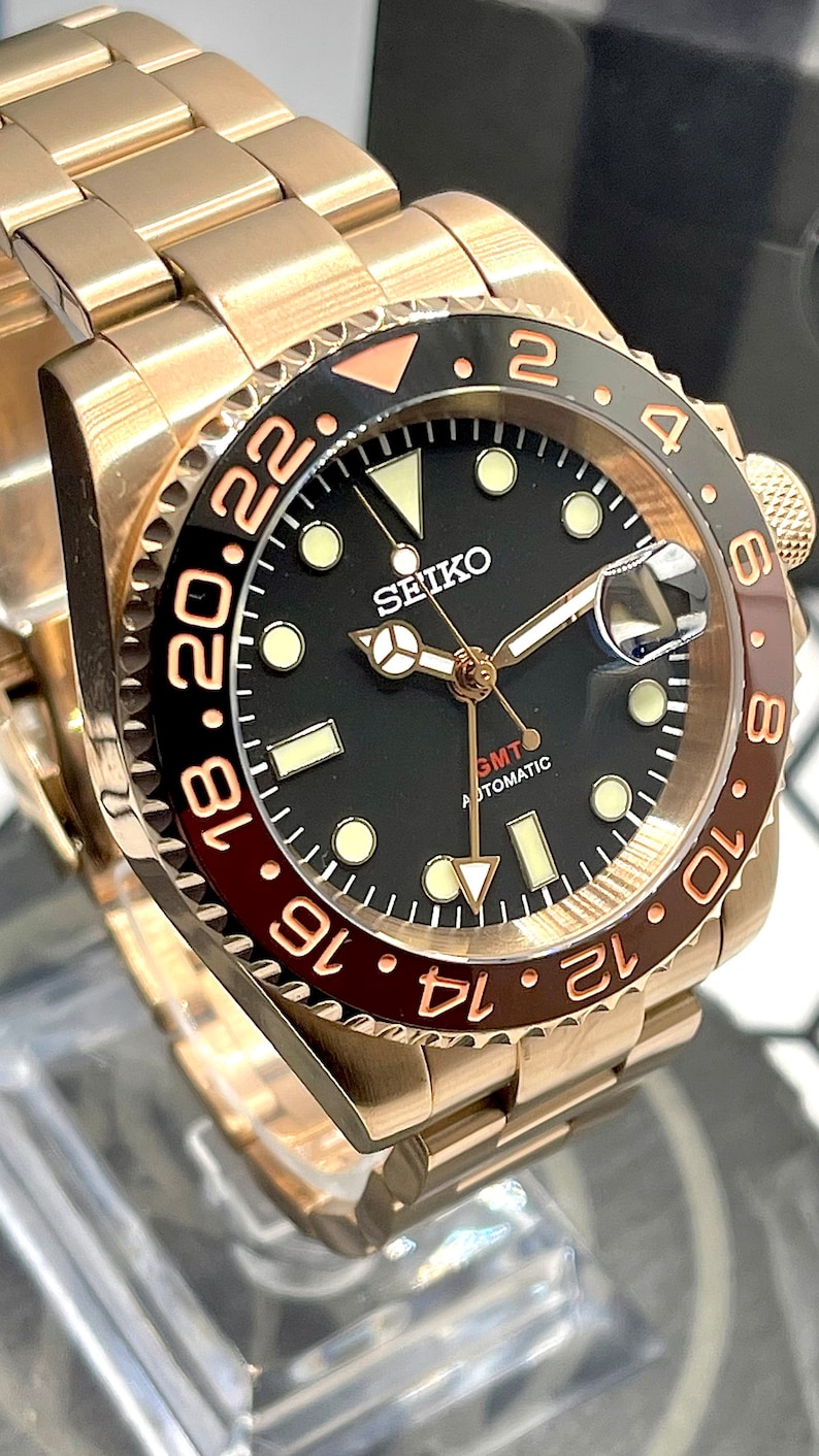 NH34 GMT Seiko Movement Rootbeer Homage Rose Gold Oyster - Etsy